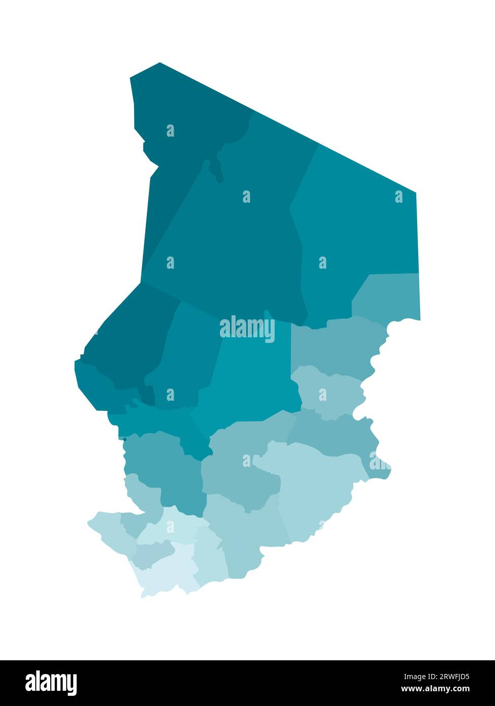Vector isolated illustration of simplified administrative map of Chad. Borders of the regions ...