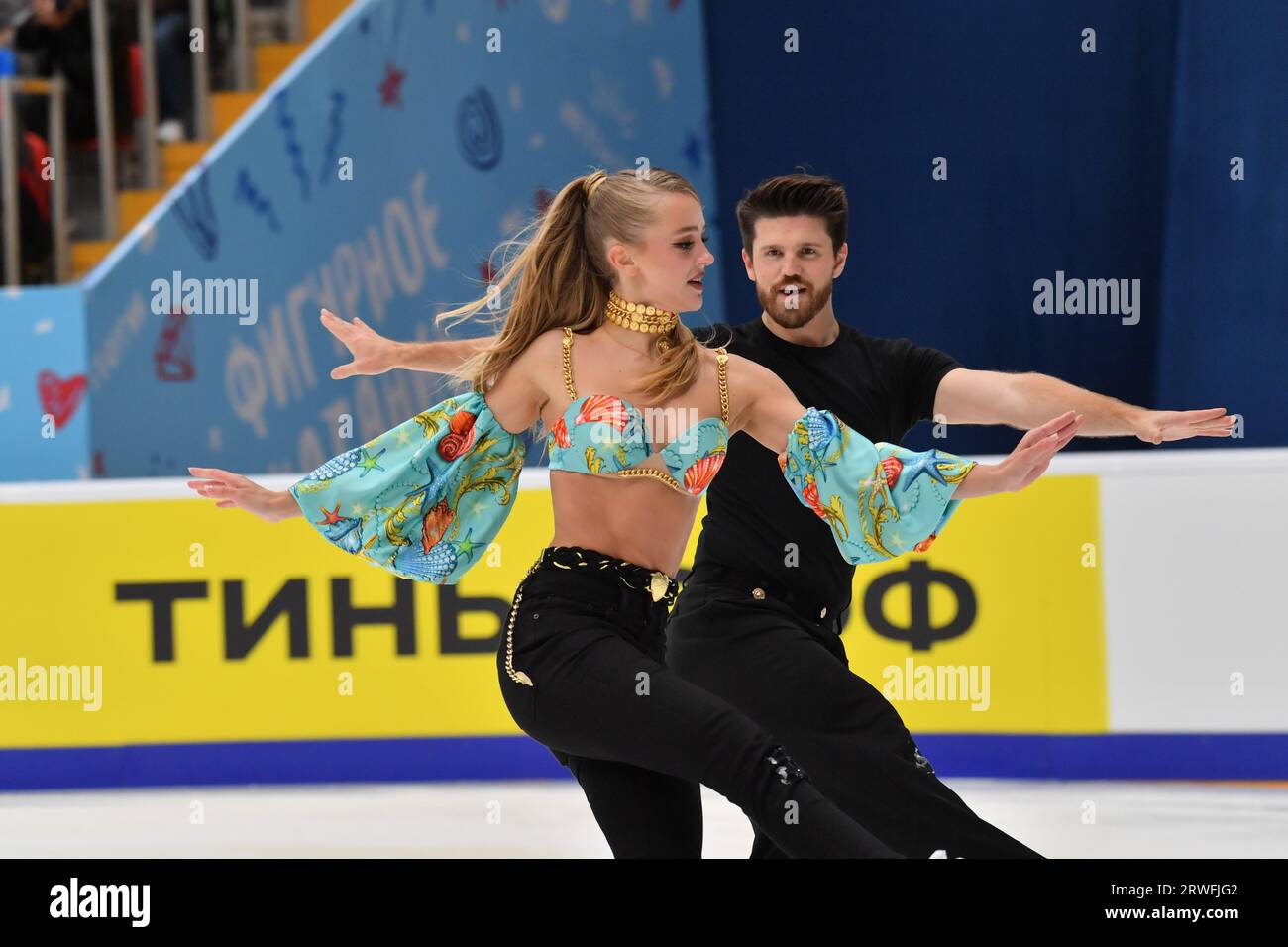 Moscow. Figure skaters Alexandra Stepanova and Ivan Bukin perform a rhythmic dance program at ...