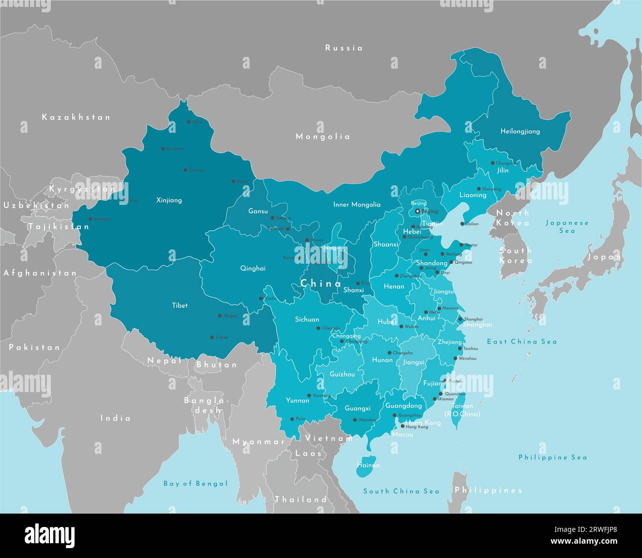 Vector modern illustration. Simplified geographical map of China and ...