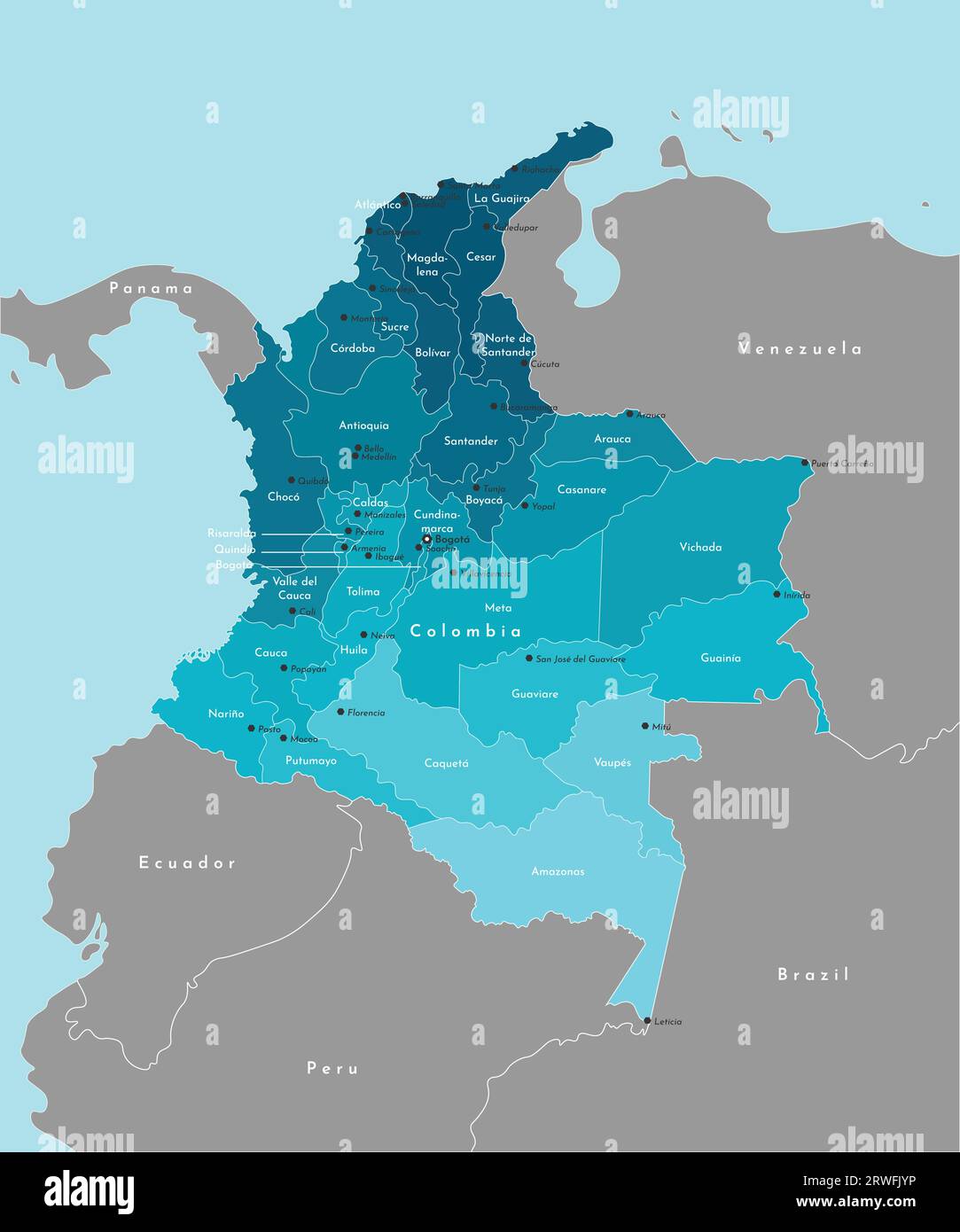 Vector illustration. Simplified administrative map of Colombia and ...