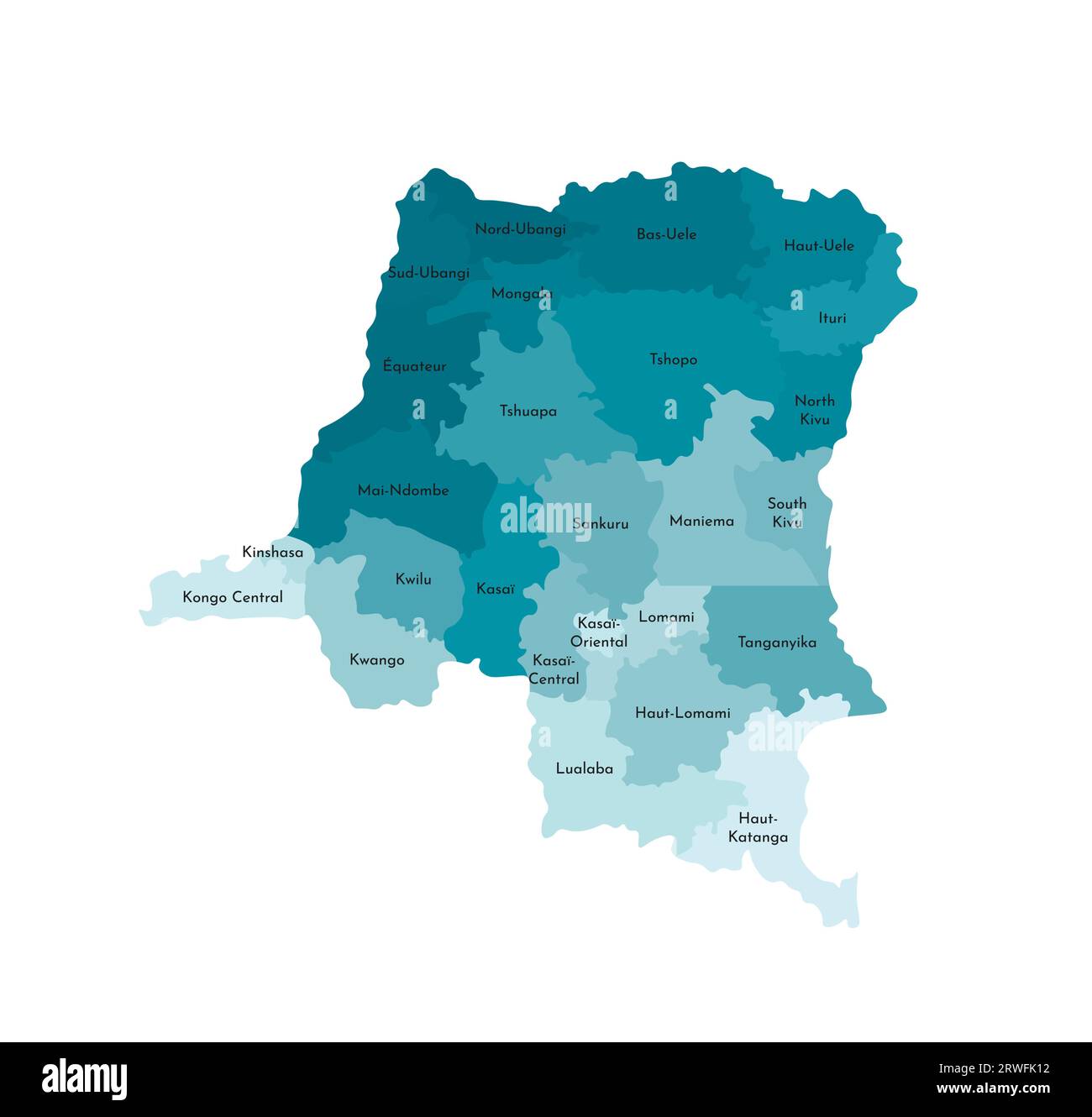 Vector isolated illustration of simplified administrative map of Democratic Republic of the ...