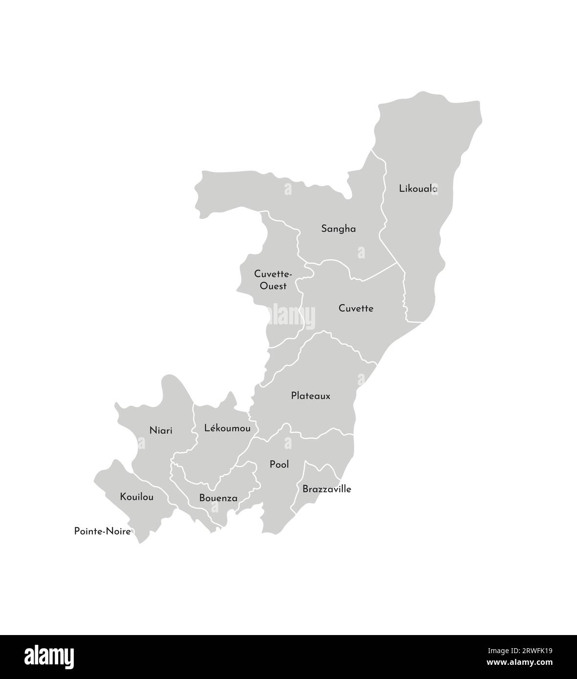 Vector isolated illustration of simplified administrative map of Republic of the Congo. Borders ...