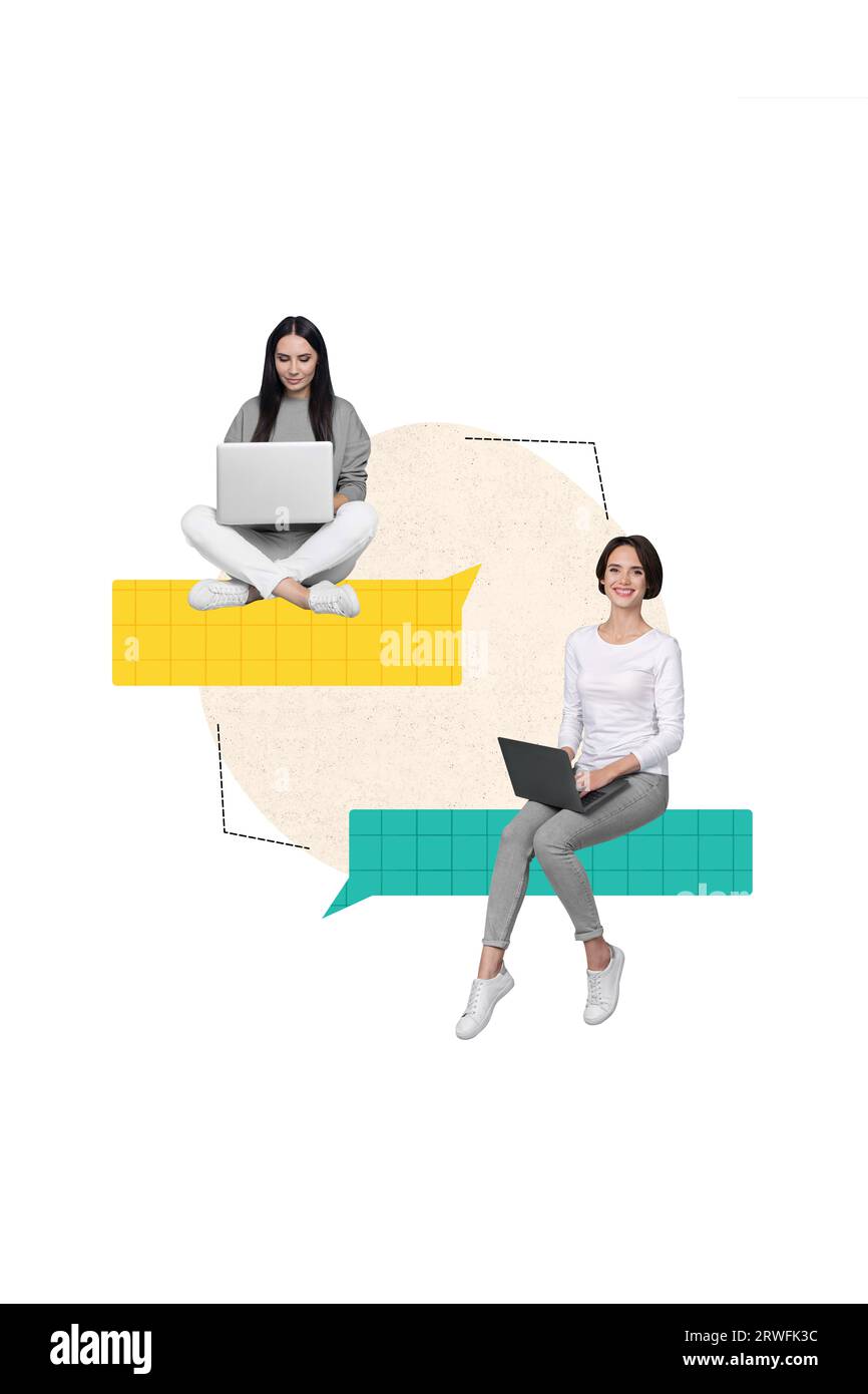 Vertical creative composite photo collage of women sit on dialog clouds ...