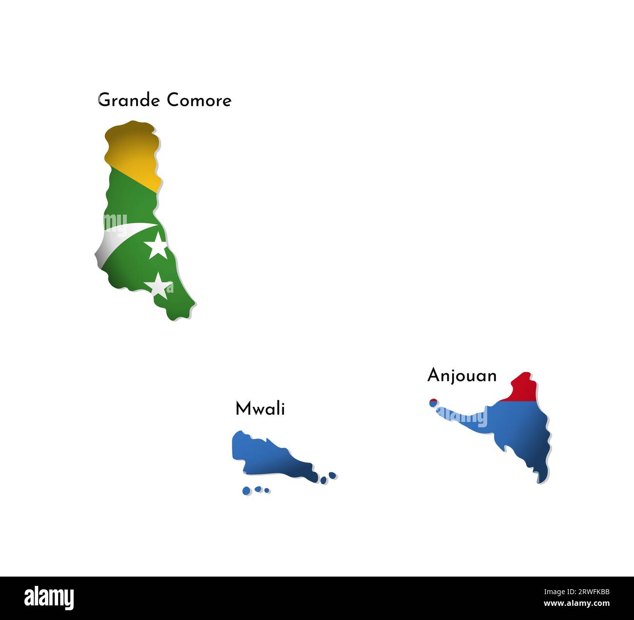 Vector isolated illustration with Comoros national flag with shape of this map (simplified ...