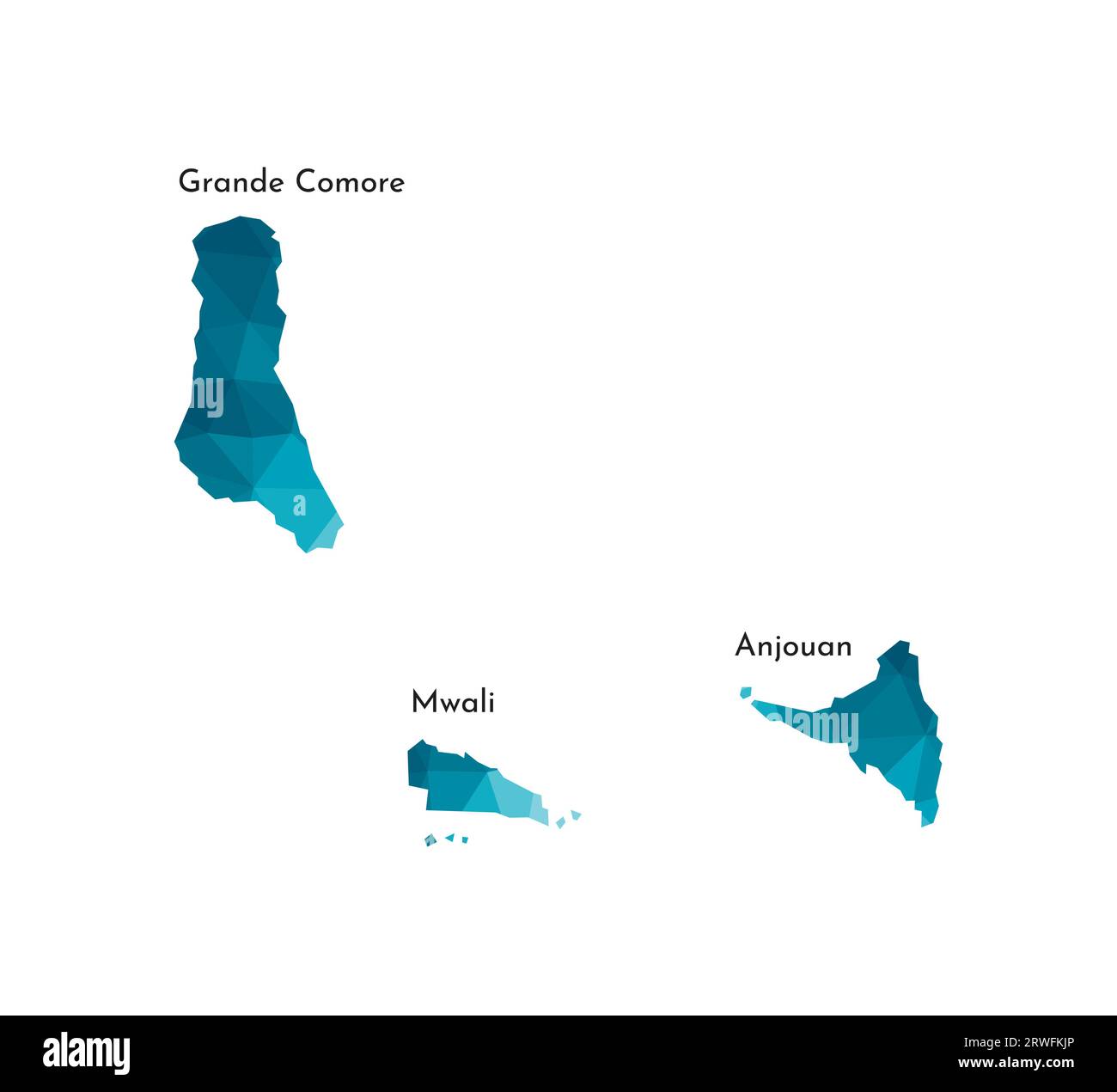 Vector isolated illustration icon with simplified blue silhouette of Union of the Comoros map ...