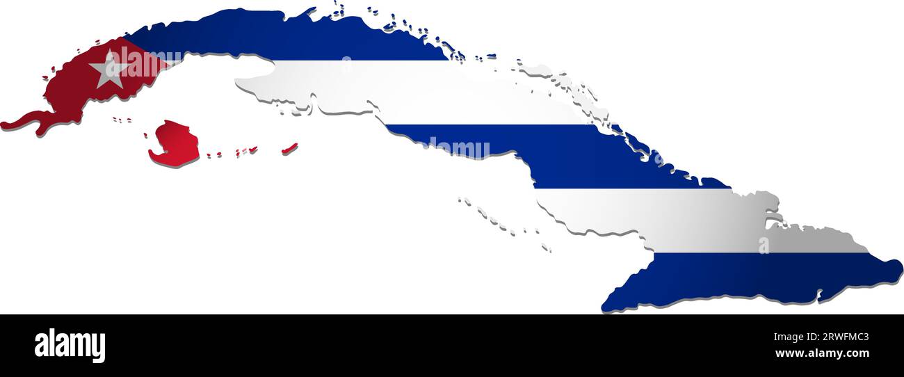 Illustration with Cuban national flag with simplified shape of Cuba map ...