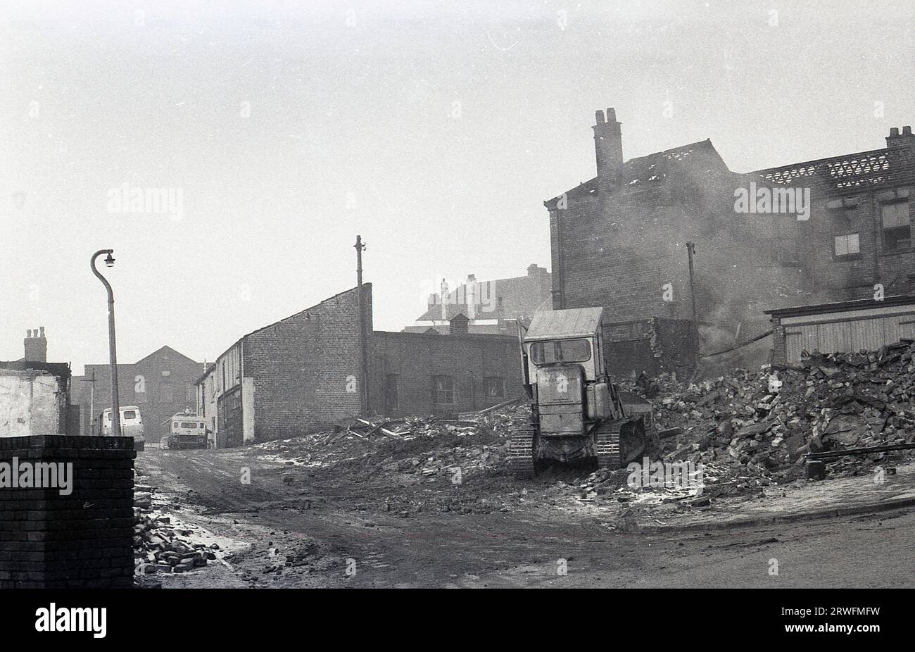 1960s, historical, demolition and ground clearance of old buildings and ...