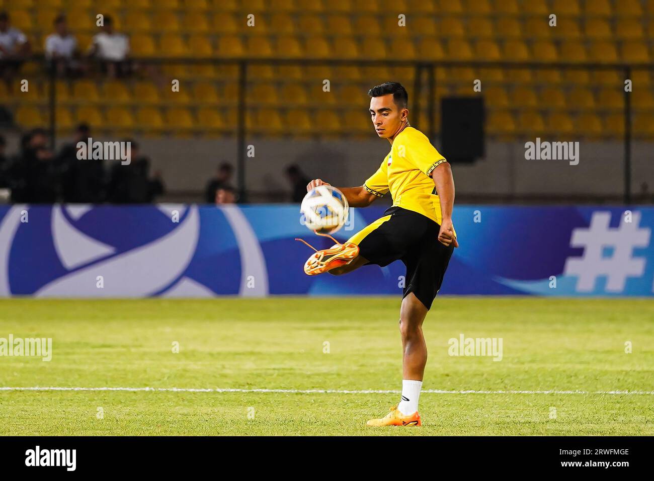 Sepahan's player #77 Ali Ahmadi warm up during the first round of the AFC Champions League group ...