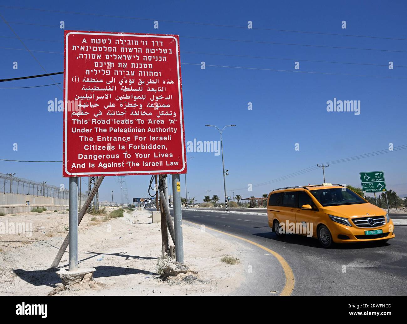 Jericho, West Bank. 19th Sep, 2023. A sign erected by Israel warns ...