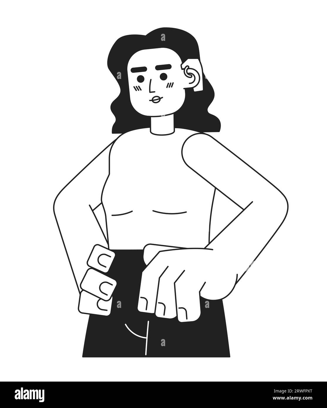 Deaf hearing impaired woman black and white 2D cartoon character Stock ...