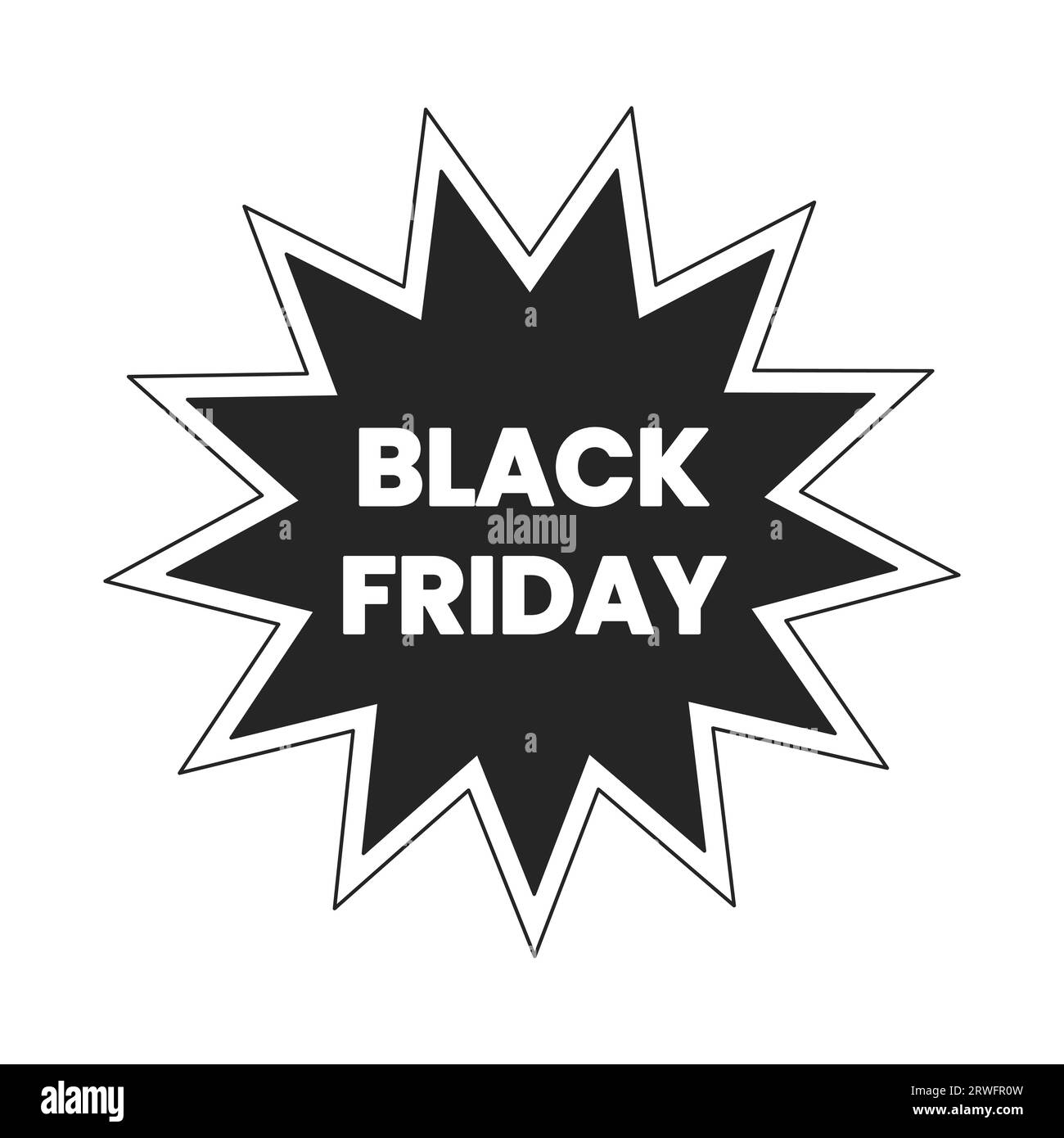 Sunburst black friday black and white 2D line cartoon price tag Stock ...