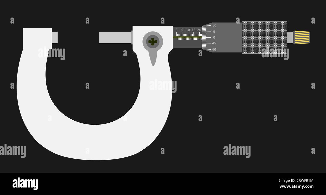 An Outside Micrometer with marking isolated on black background. It is ...