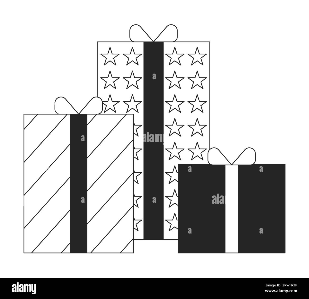Birthday bonus gift boxes black and white 2D line cartoon object Stock ...