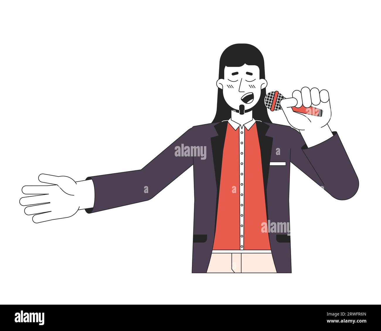 European Adult Male Vocalist Holding Mic 2d Linear Cartoon Character