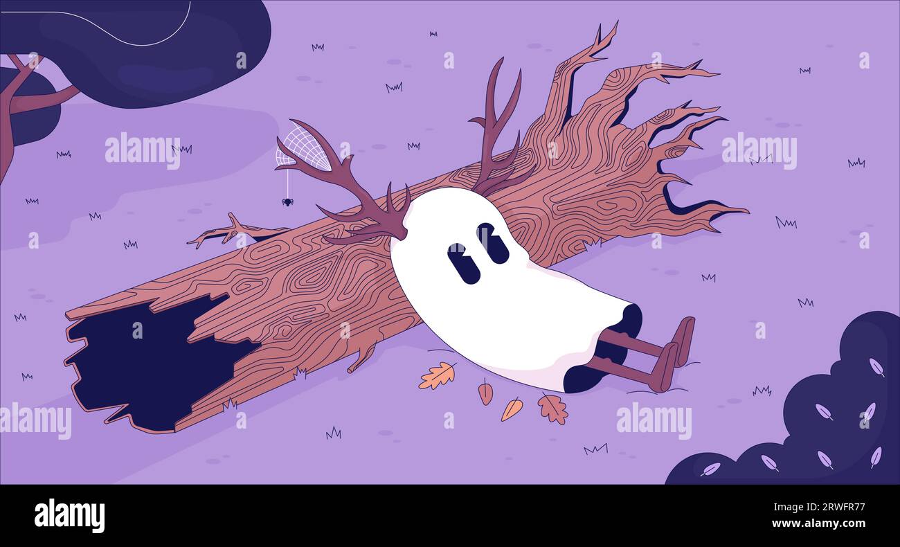 Cute ghost in melancholy autumn forest lofi wallpaper Stock Vector ...