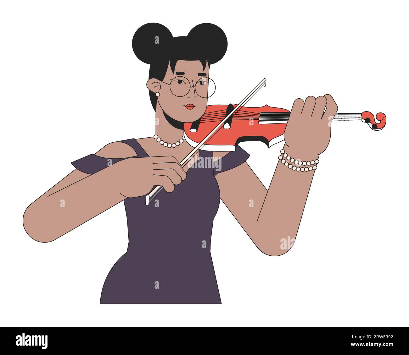 Black female violinist playing musical instrument 2D linear cartoon ...