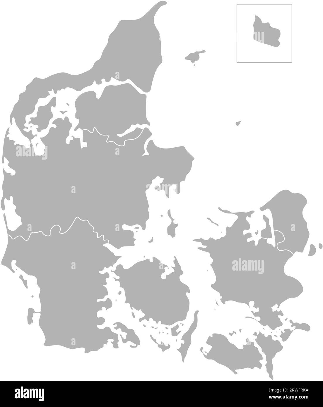 Vector isolated illustration of simplified administrative map of Denmark. Borders of the regions ...