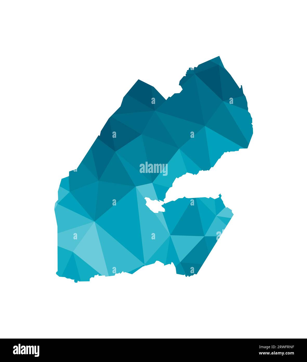 Vector isolated illustration icon with simplified blue silhouette of Djibouti map. Polygonal ...