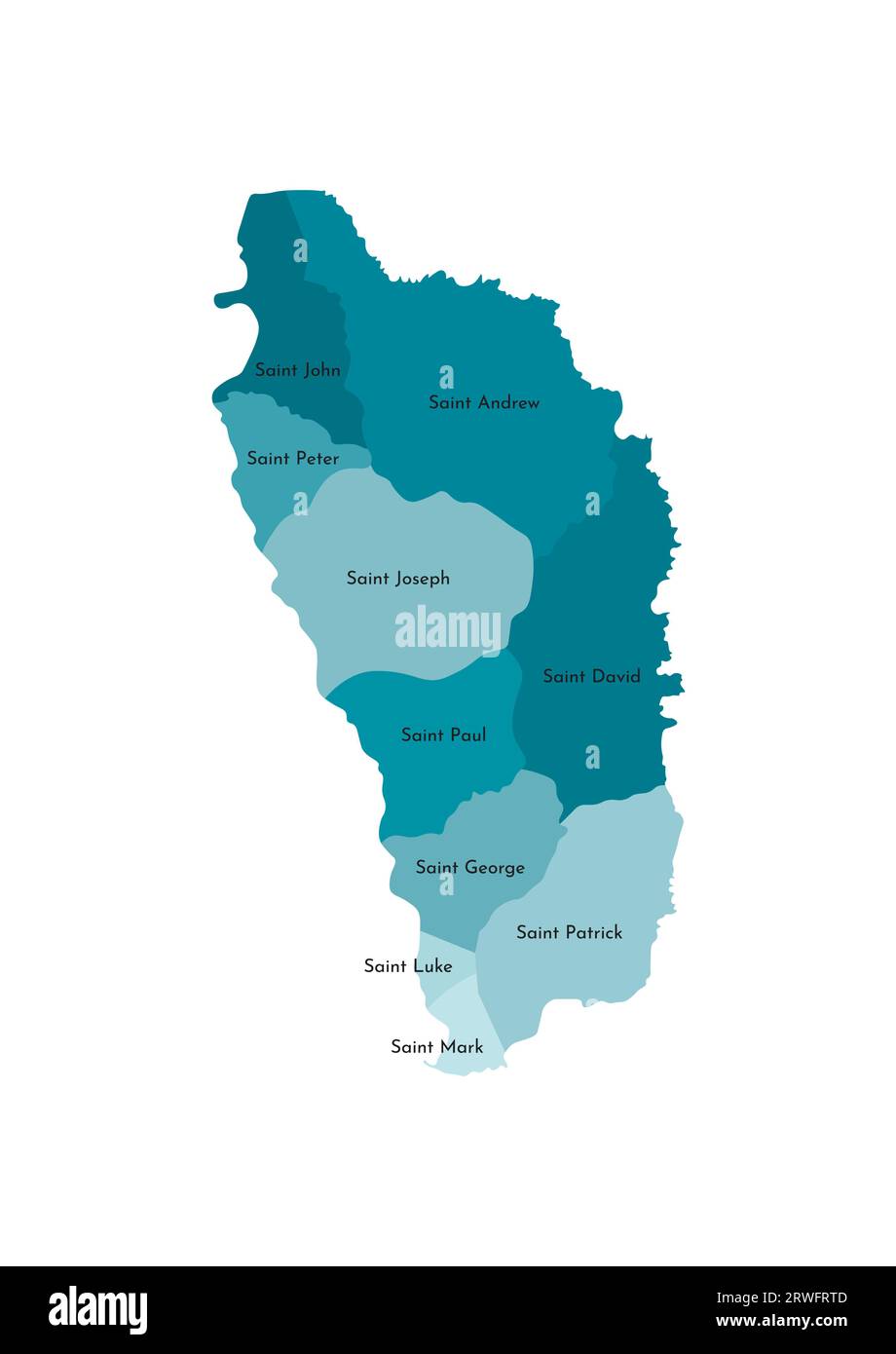 Vector isolated illustration of simplified administrative map of Dominica. Borders and names of ...