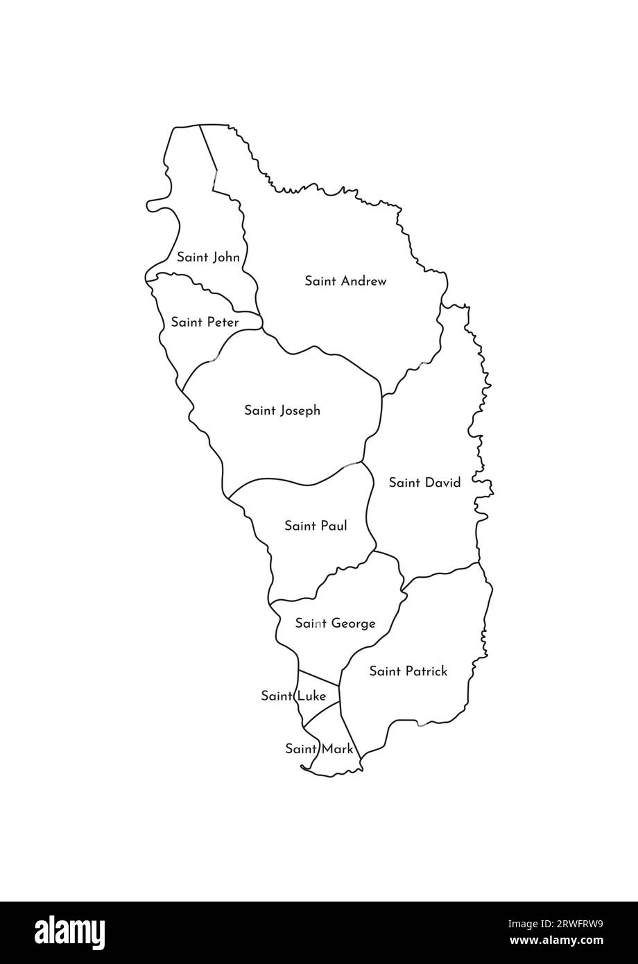 Vector isolated illustration of simplified administrative map of Dominica. Borders and names of ...