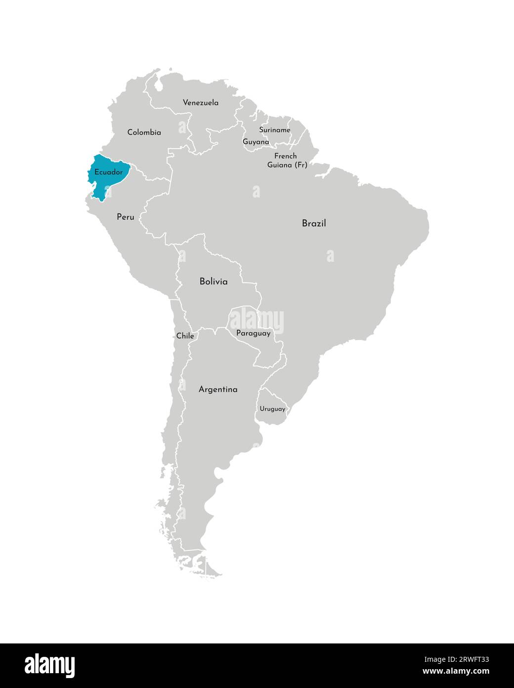 Vector illustration with simplified map of South America continent with ...