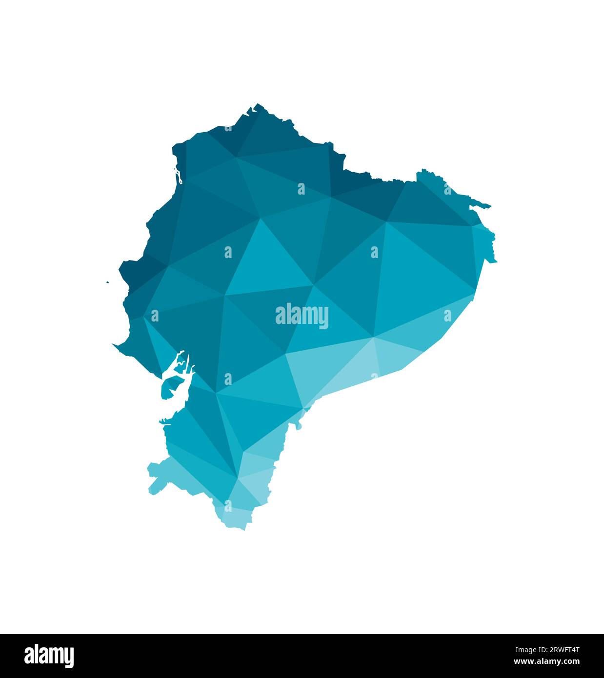 Vector isolated illustration icon with simplified blue silhouette of Ecuador map. Polygonal ...
