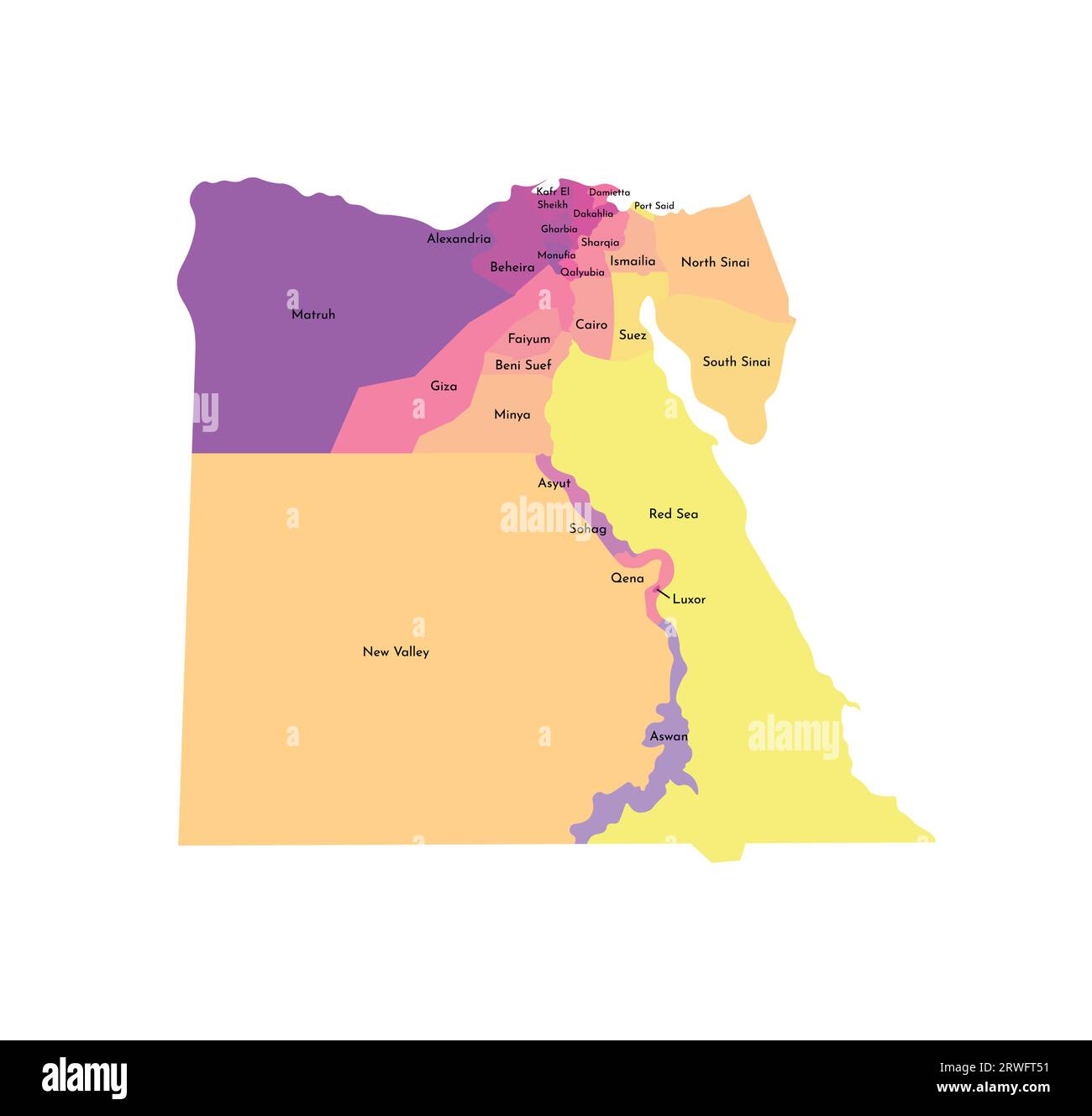 Vector isolated illustration of simplified administrative map of Egypt ...