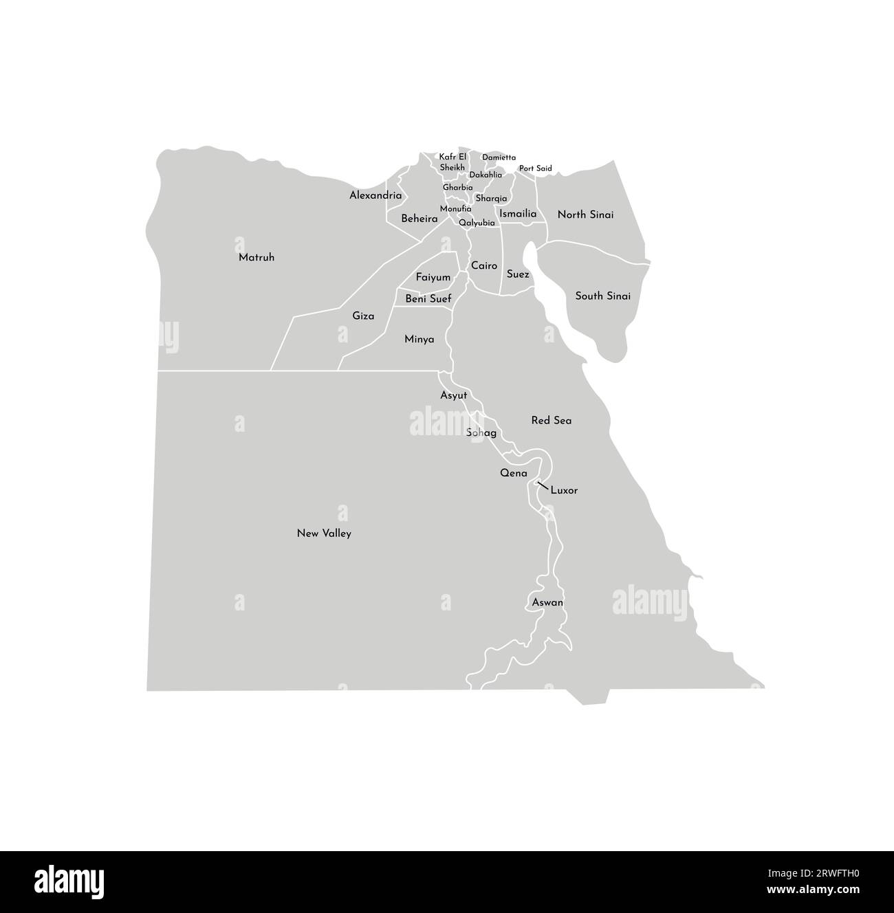 Vector isolated illustration of simplified administrative map of Egypt ...