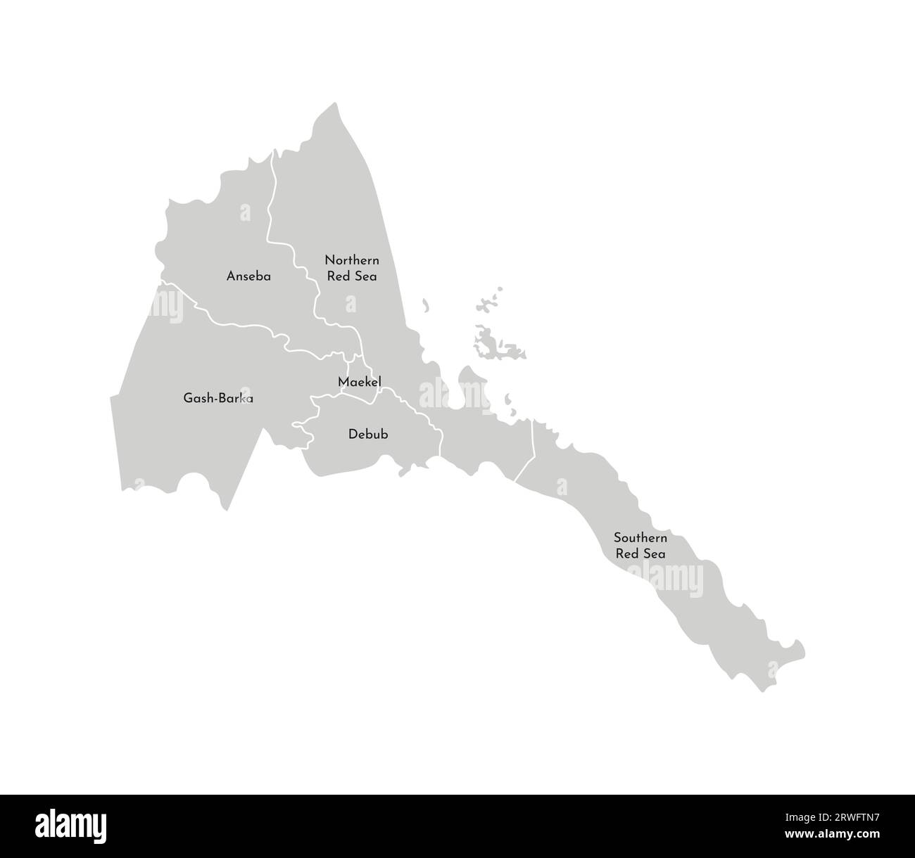 Vector isolated illustration of simplified administrative map of Eritrea. Borders and names of ...