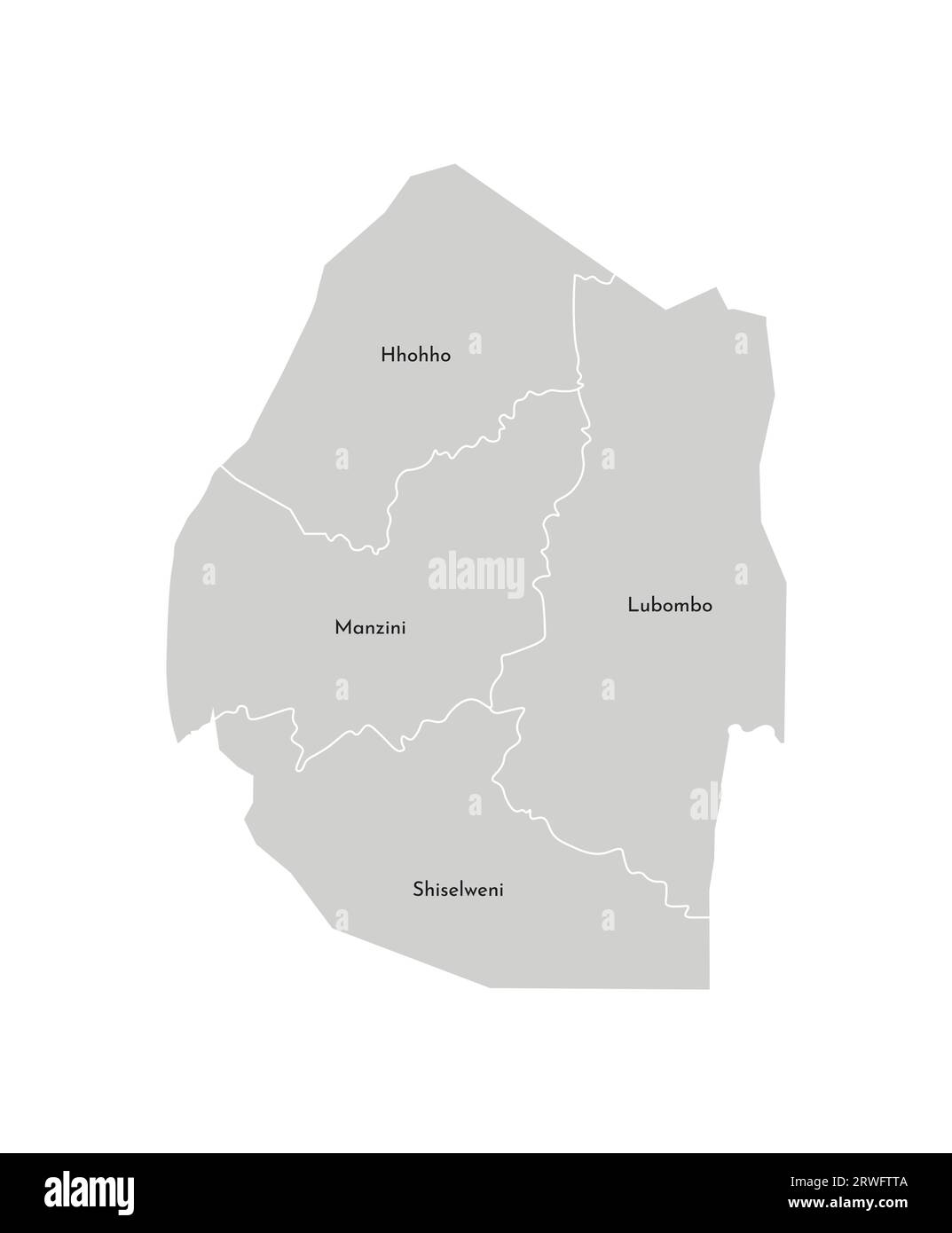 Vector isolated illustration of simplified administrative map of Eswatini (Swaziland). Borders ...