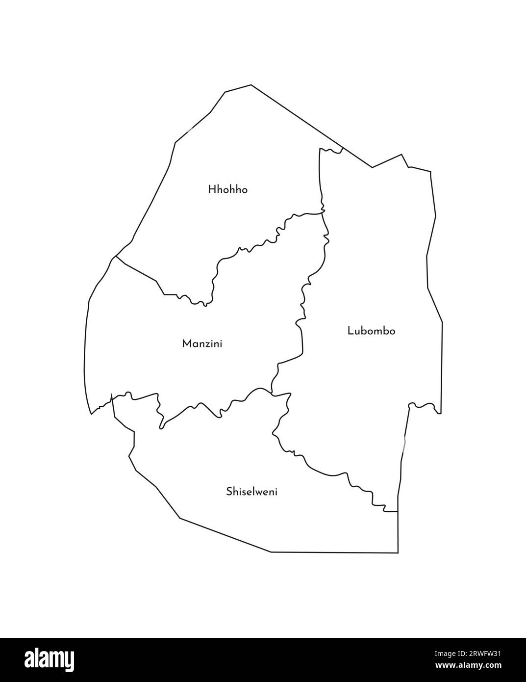 Vector isolated illustration of simplified administrative map of Eswatini (Swaziland). Borders ...