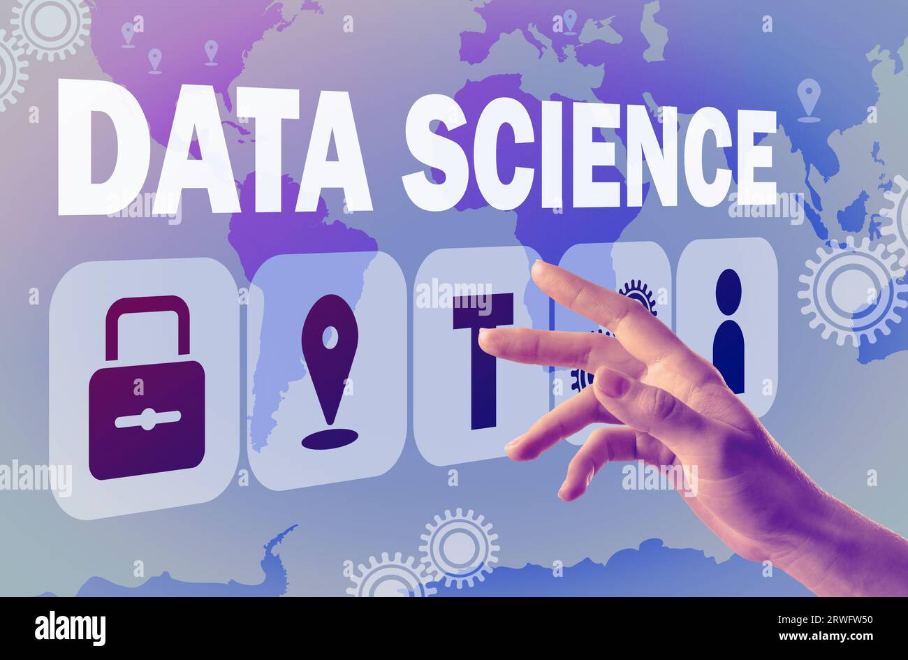 Data science. Woman touching digital screen, closeup Stock Photo - Alamy