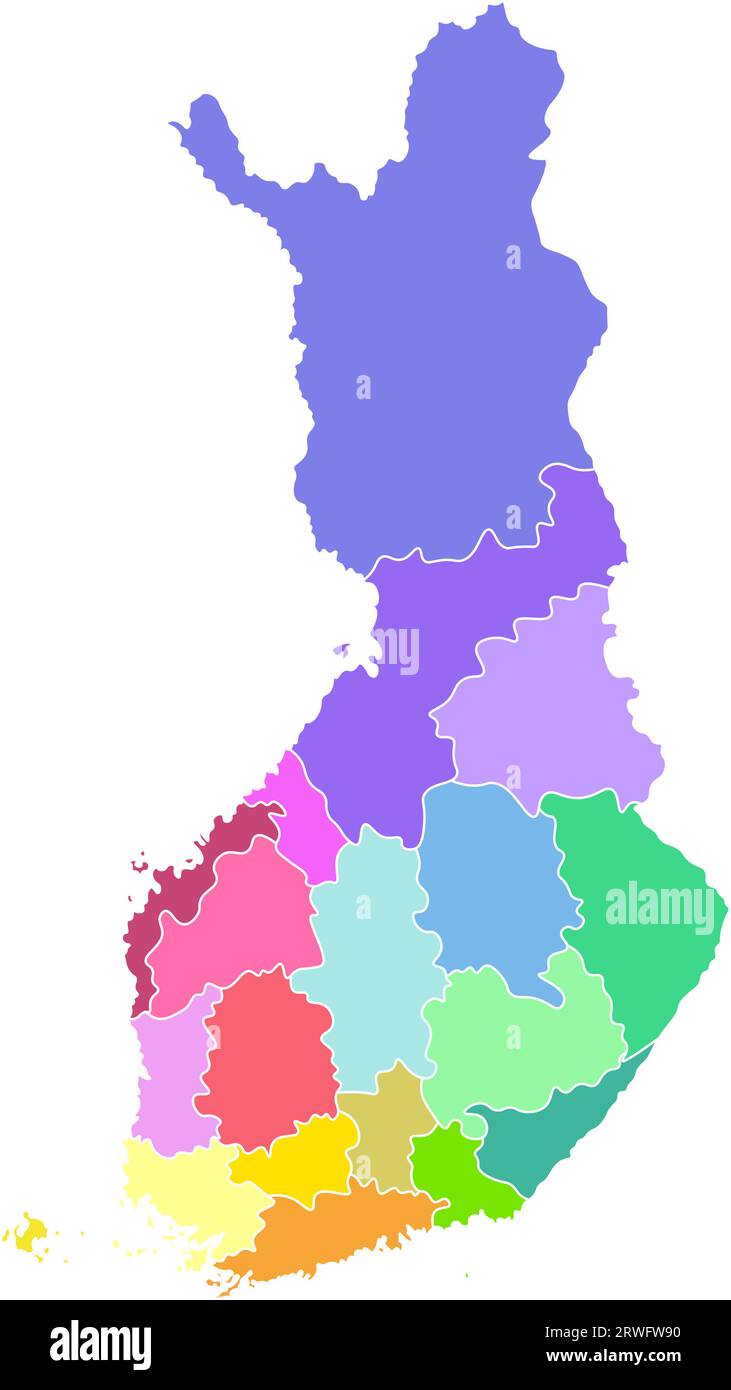 Colorful vector isolated simplified map of Finland regions. Borders of ...