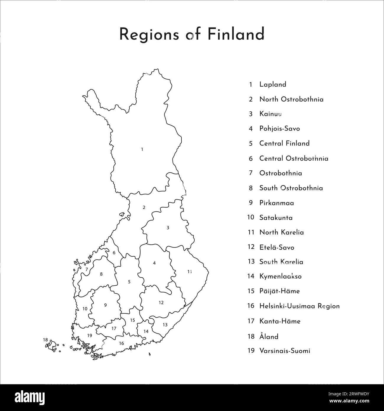 Vector isolated simplified map of Finland regions. Borders and names of ...
