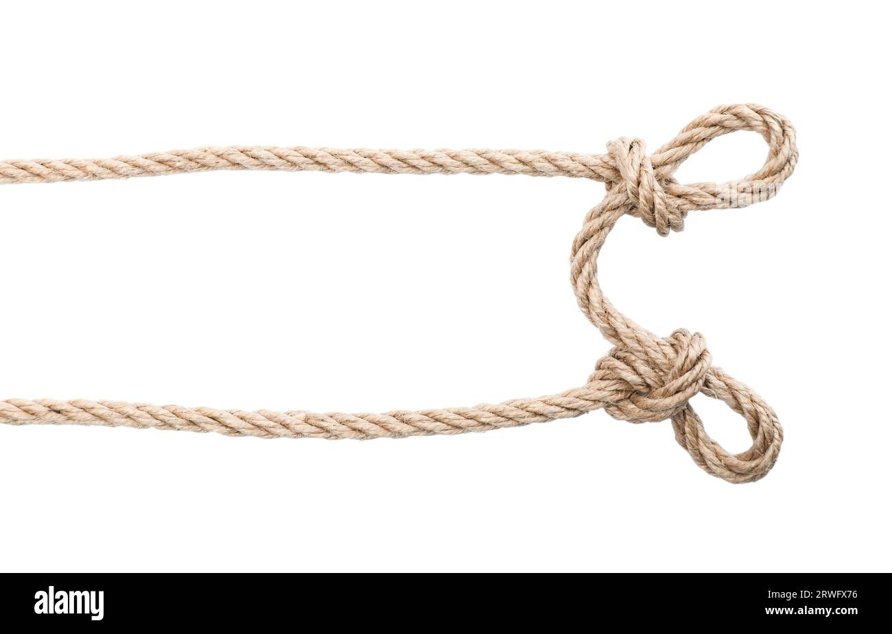 Hemp rope with knots isolated on white, top view Stock Photo - Alamy