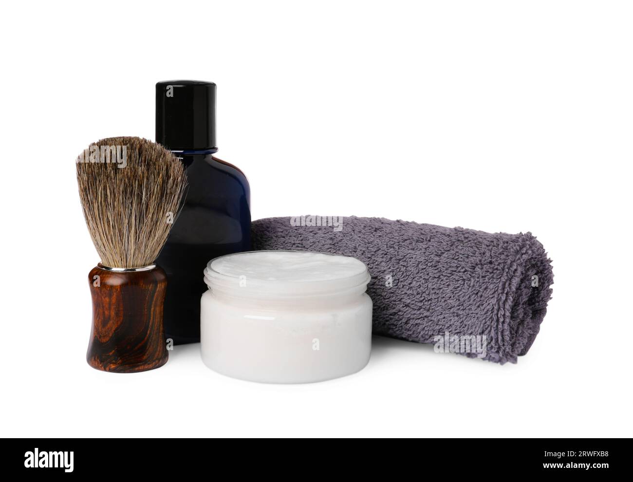 Set of men's shaving tools on white background Stock Photo - Alamy