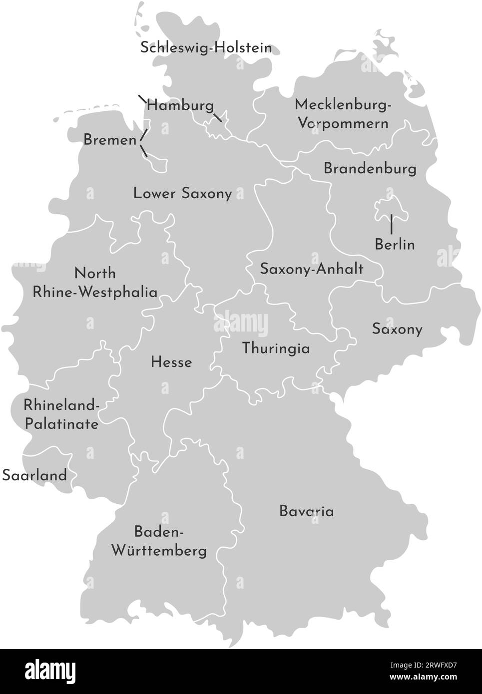 Vector isolated illustration of simplified administrative map of Germany. Borders and names of ...