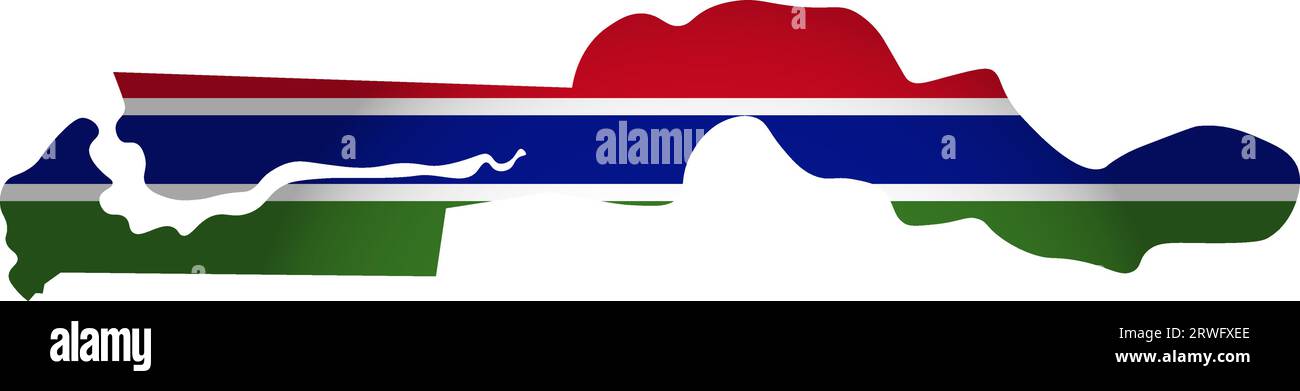 Illustration with Gambian national flag with simplified shape of Gambia ...