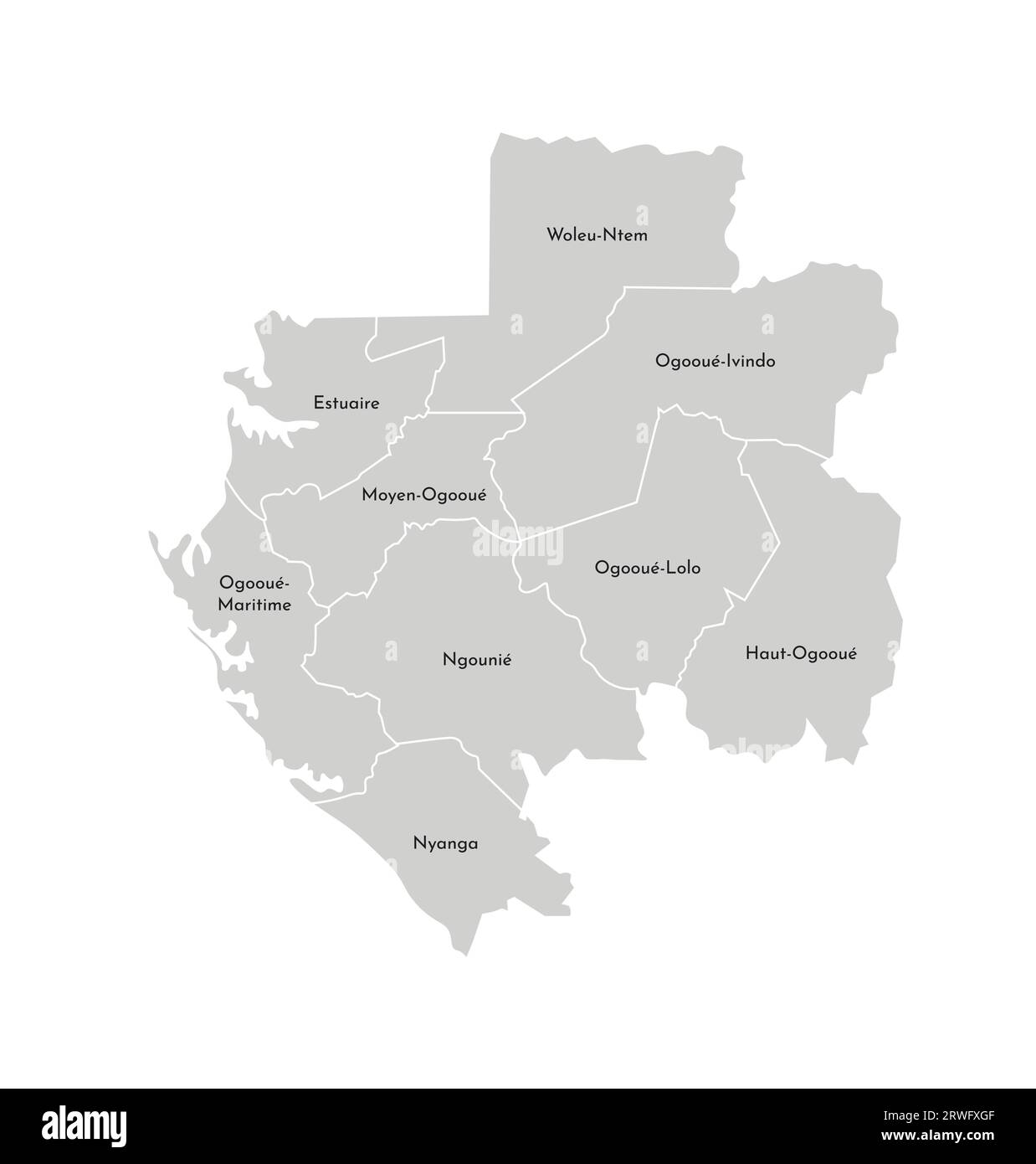 Vector isolated illustration of simplified administrative map of Gabon. Borders and names of the ...