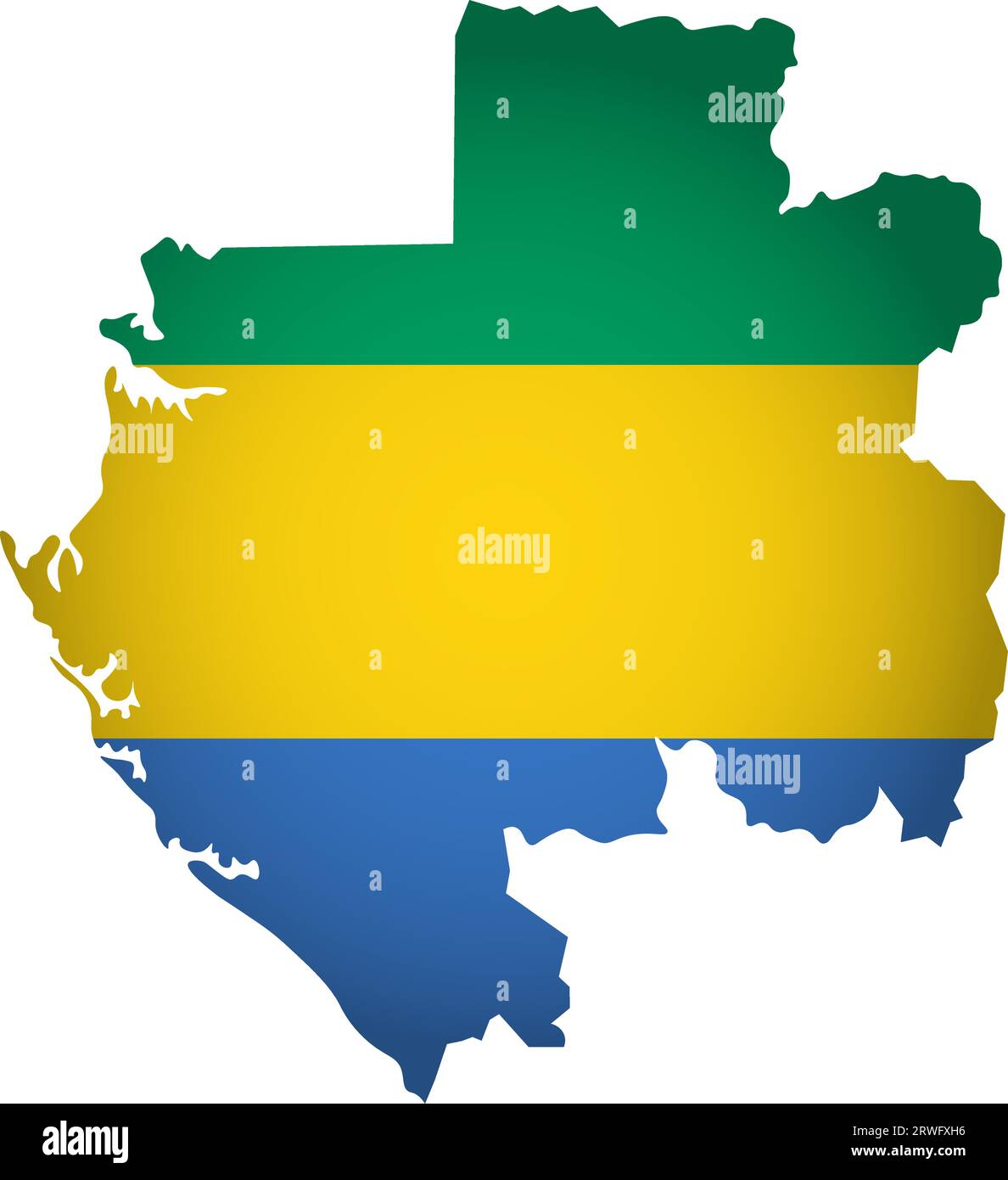 Illustration with Gabonese national flag with simplified shape of Gabon map (jpg). Volume shadow ...