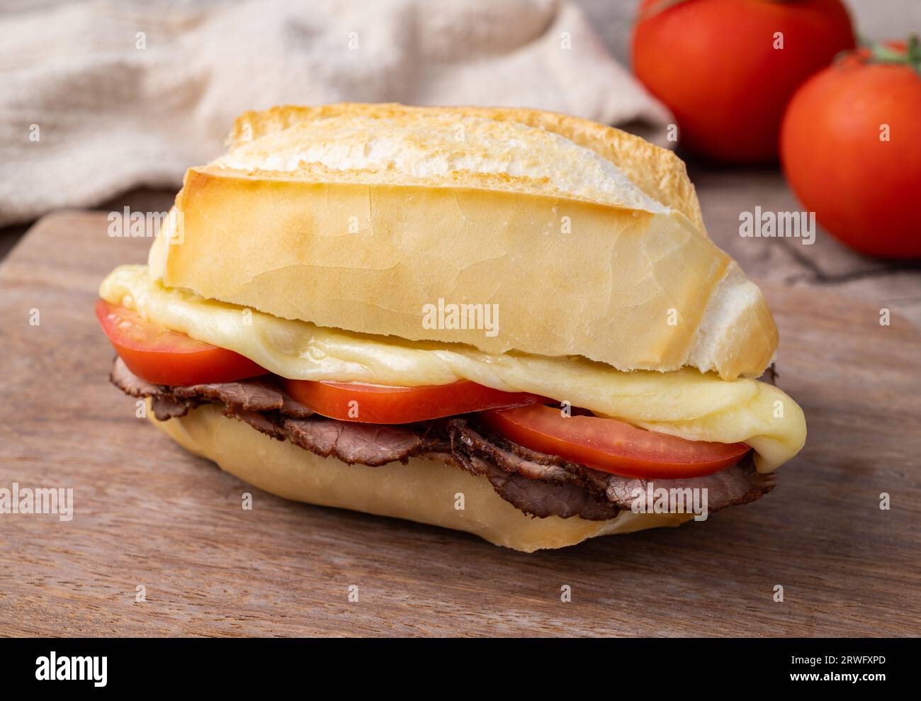 Bauru, traditional brazilian sandwich with roast beef, cheese and ...