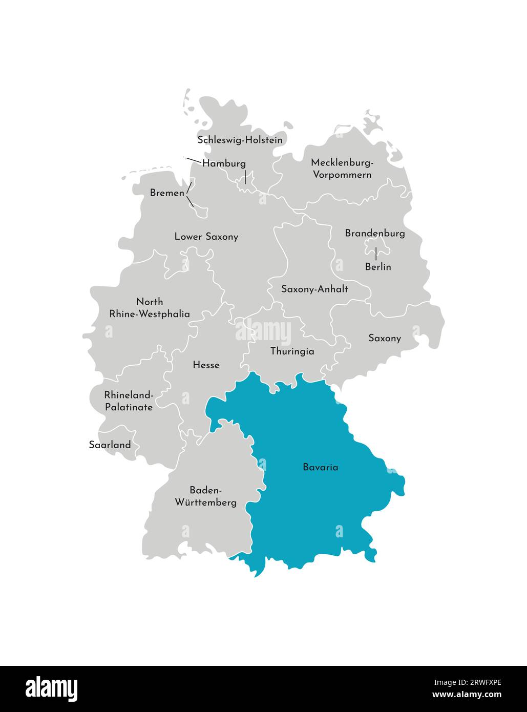 Vector isolated illustration of simplified administrative map of Germany. Blue silhouette of ...