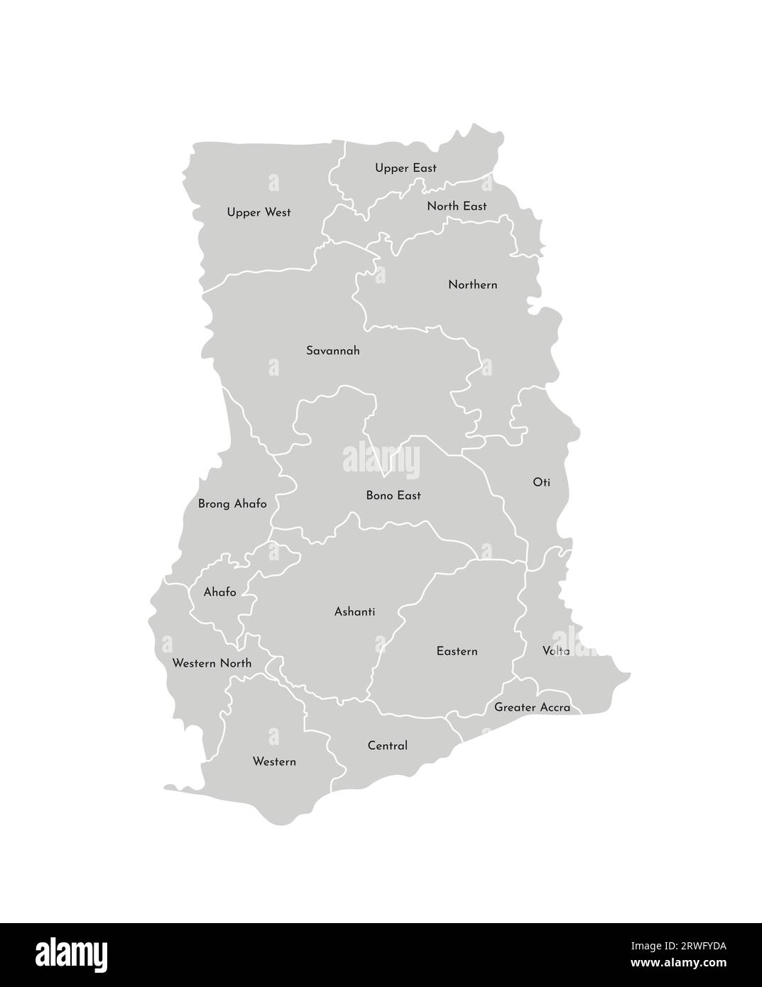 Vector isolated illustration of simplified administrative map of Ghana. Borders and names of the ...