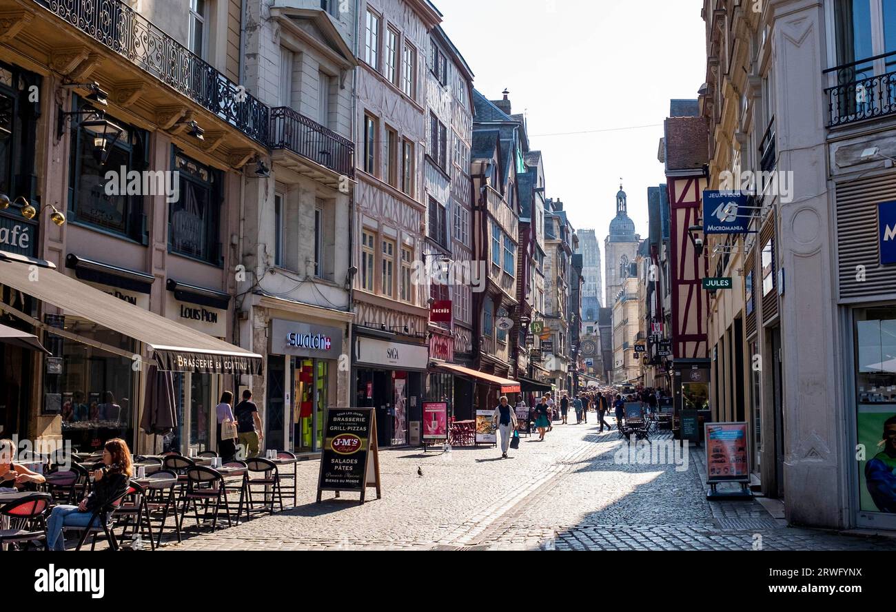 Rouen Normandy France - Old historic street scene in the city centre ...