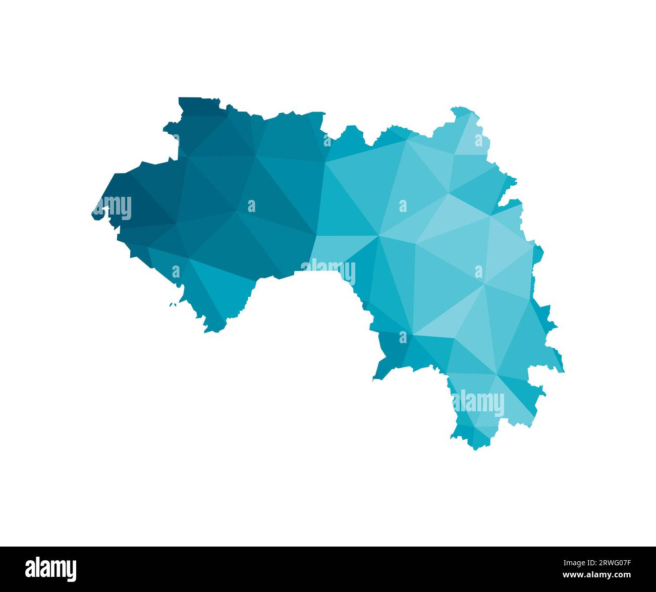 Vector isolated illustration icon with simplified blue silhouette of Republic of Guinea map ...