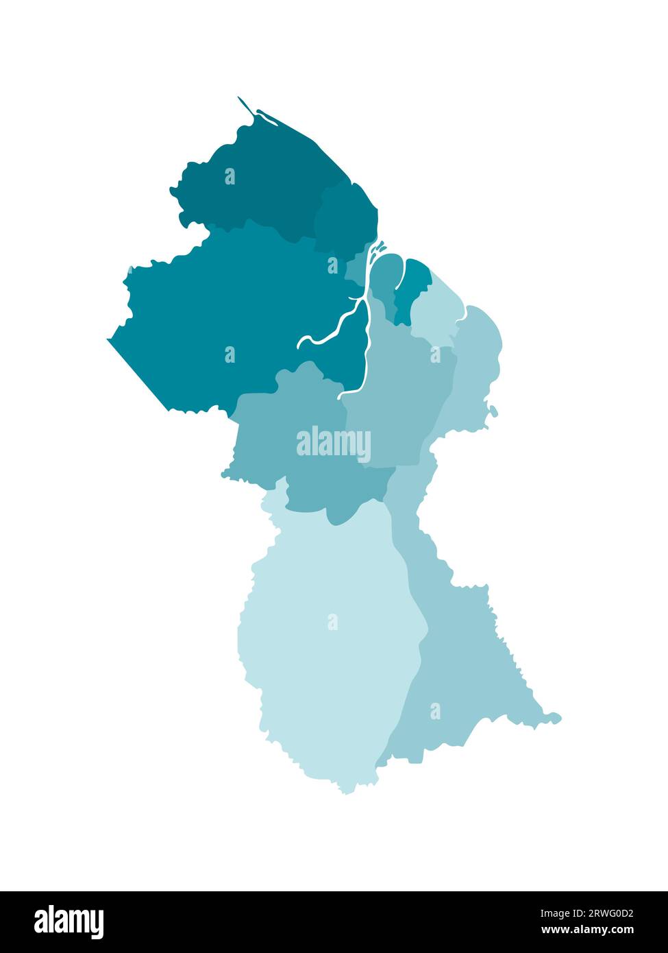 Vector isolated illustration of simplified administrative map of Guyana. Borders of the regions ...