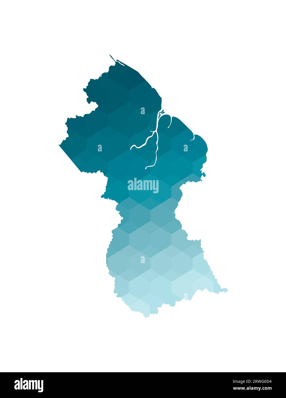 Vector isolated illustration icon with simplified blue silhouette of Guyana map. Polygonal ...