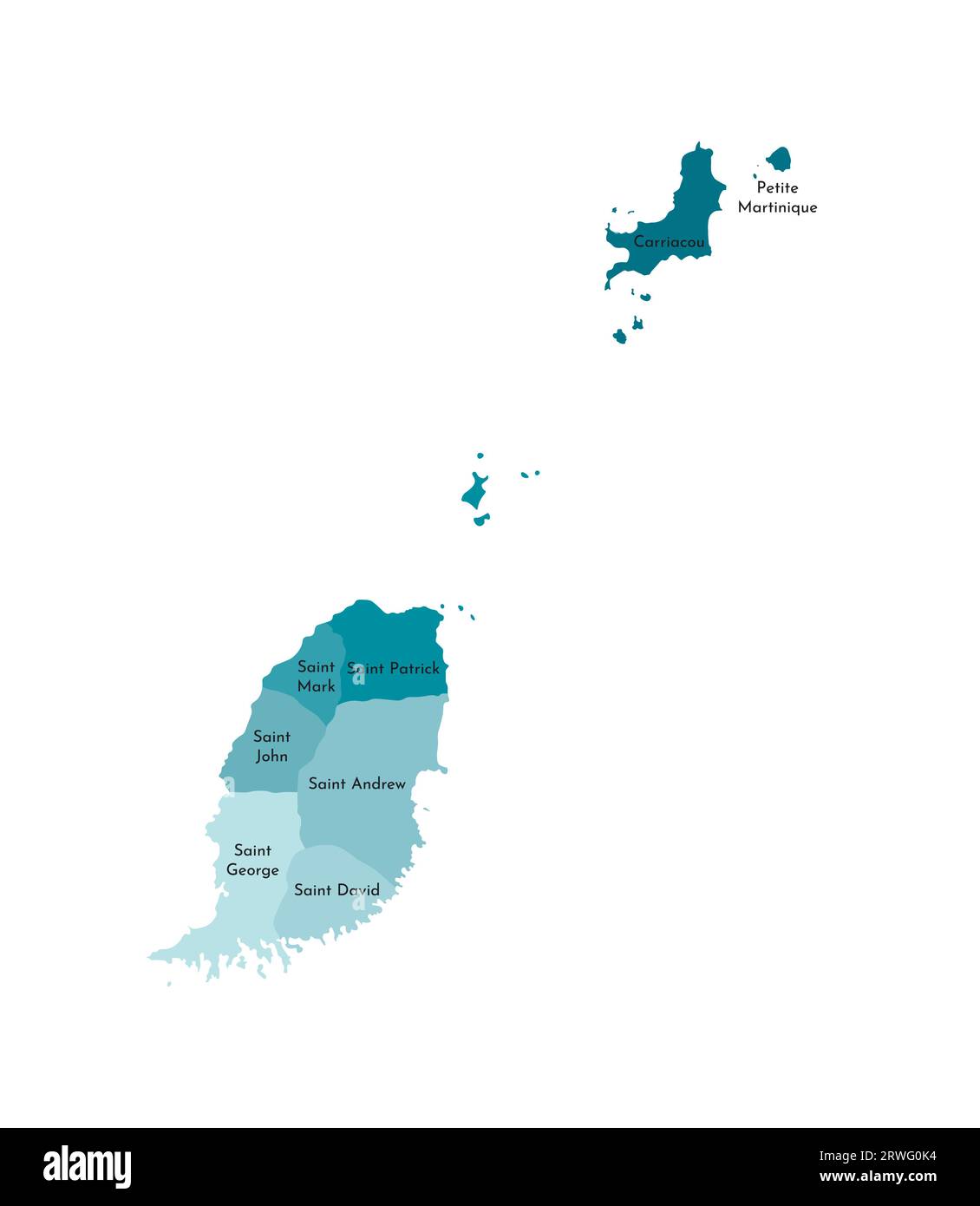 Vector isolated illustration of simplified administrative map of Grenada. Borders and names of ...