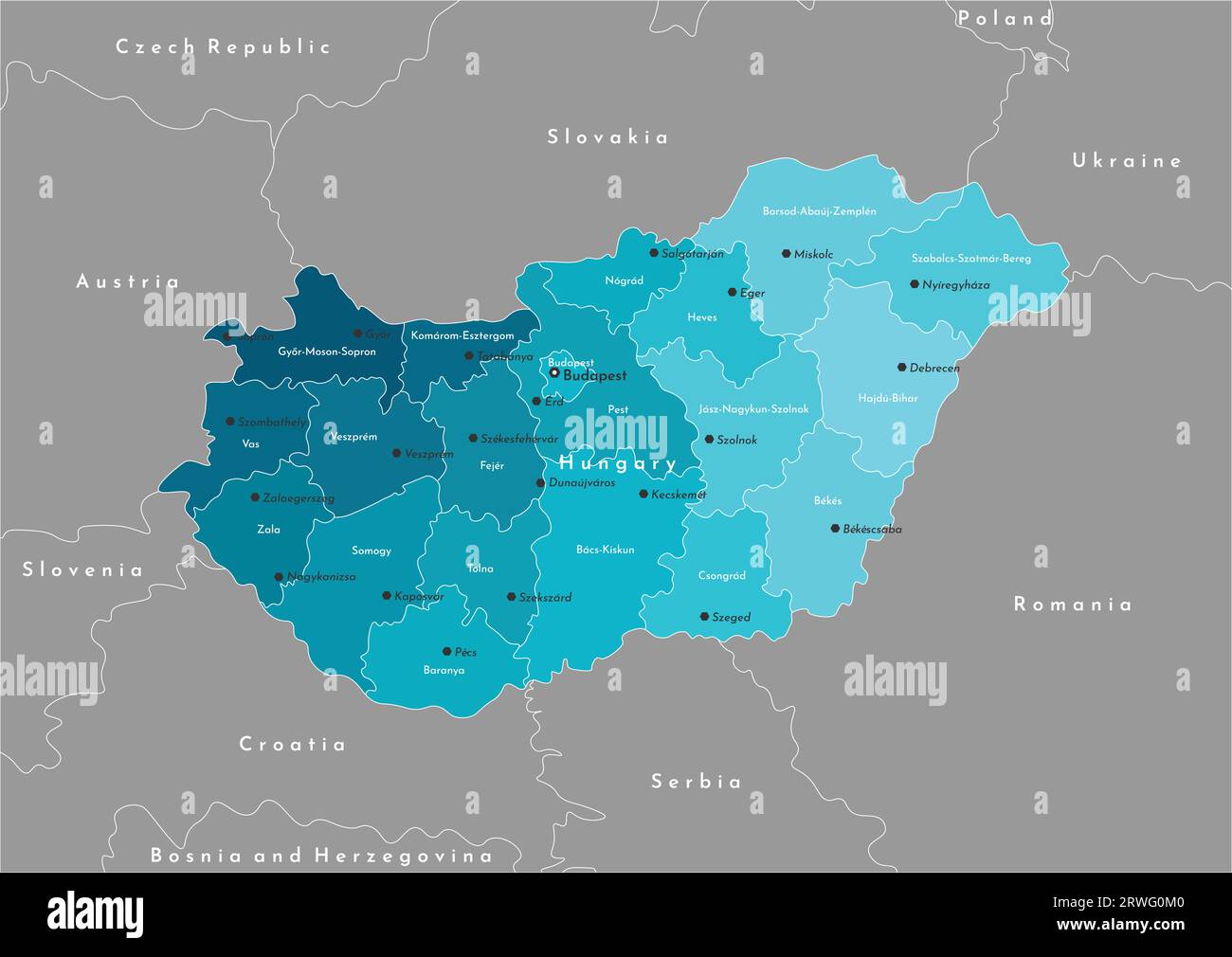 Vector modern illustration. Simplified administrative map of Hungary ...