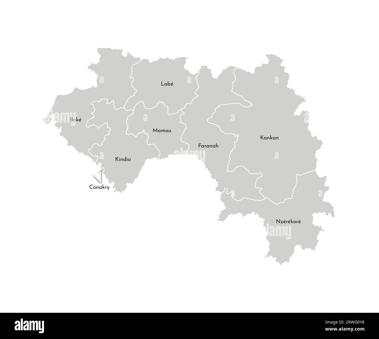 Vector isolated illustration of simplified administrative map of Guinea. Borders and names of ...